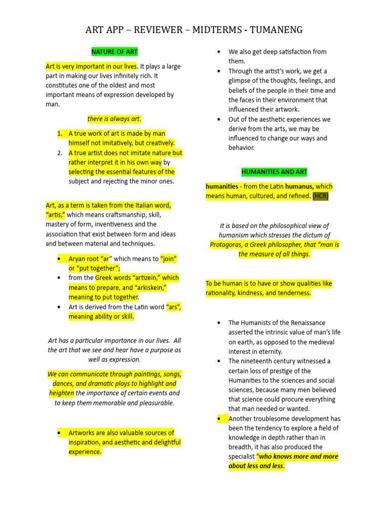 Artapp Midterm Reviewer Tumaneng | PDF