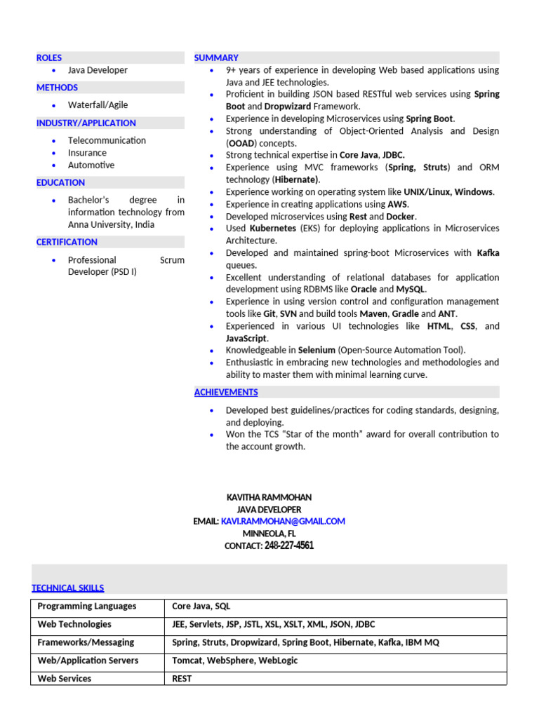 Kavitha JavaFullStack | PDF