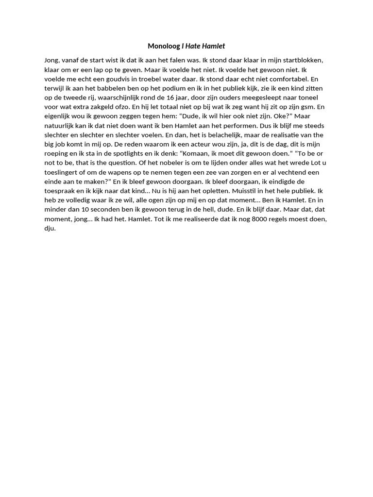 Monoloog I Hate Hamlet | PDF