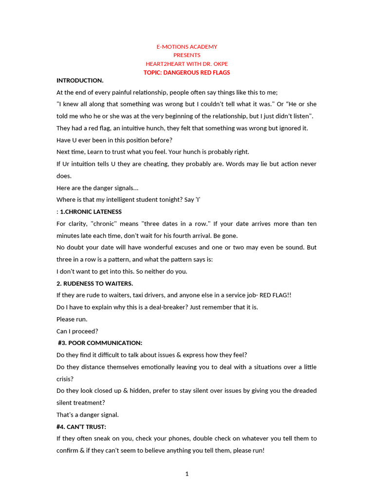 Dangerous Red Flags | PDF