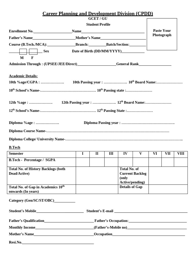 CPDD Registration - form-B.Tech | PDF