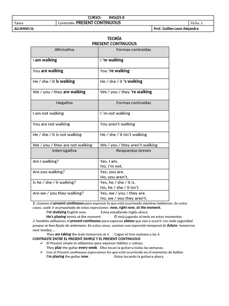 Homework - Present Continuous | PDF