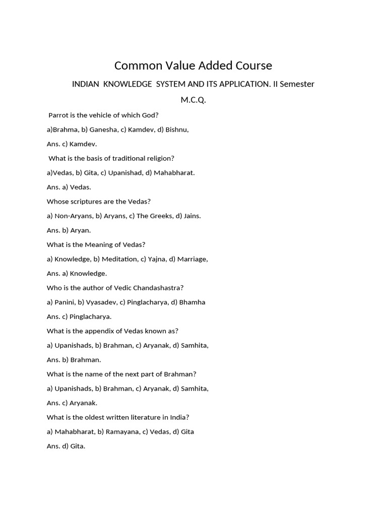 CVAC Indian Knowledge System M.C.Q. | PDF