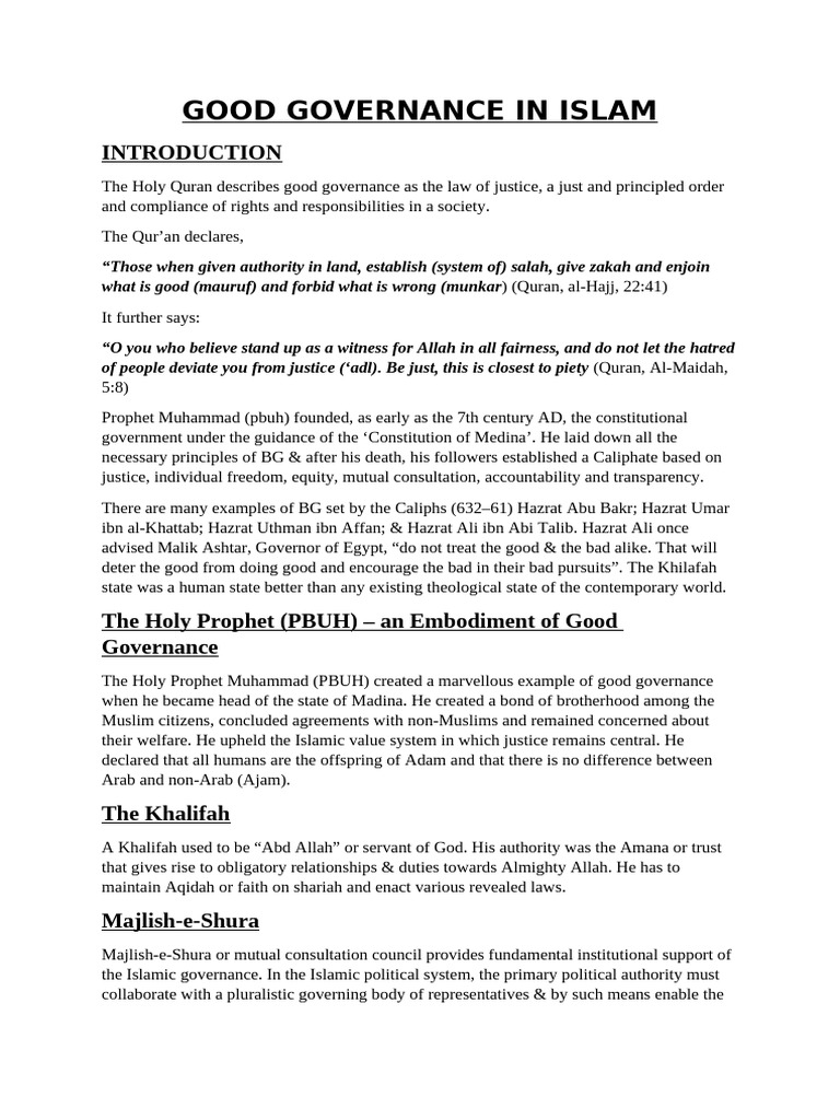 Good Governance in Islam | PDF