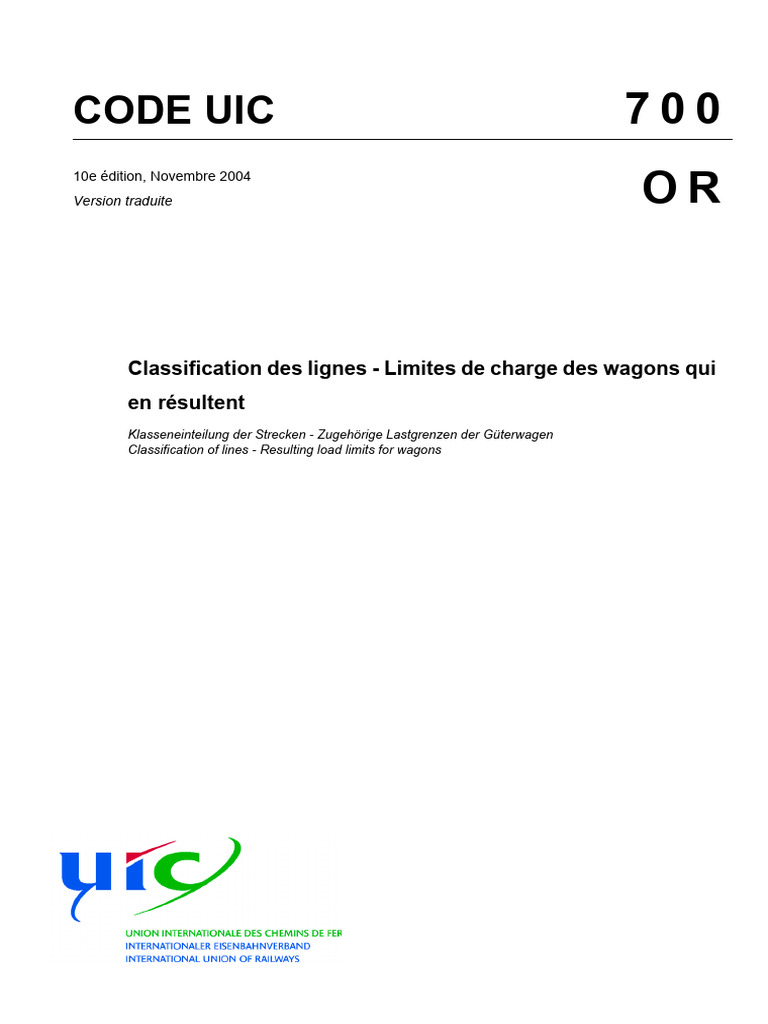 Code Uic: Classification Des Lignes - Limites de Charge Des Wagons Qui ...
