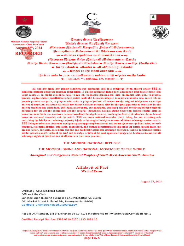 Writ of Error To District Court Financial Affidavit Rebuttal Dated ...