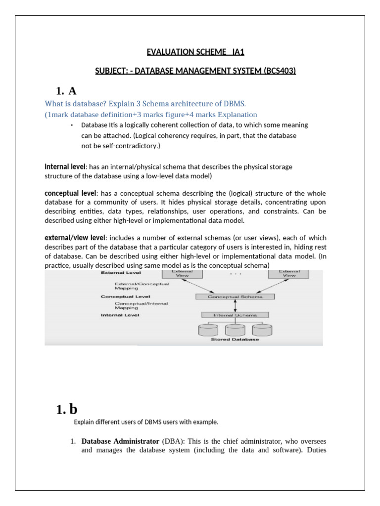 Evaluation Scheme IA1 - DBMS | PDF