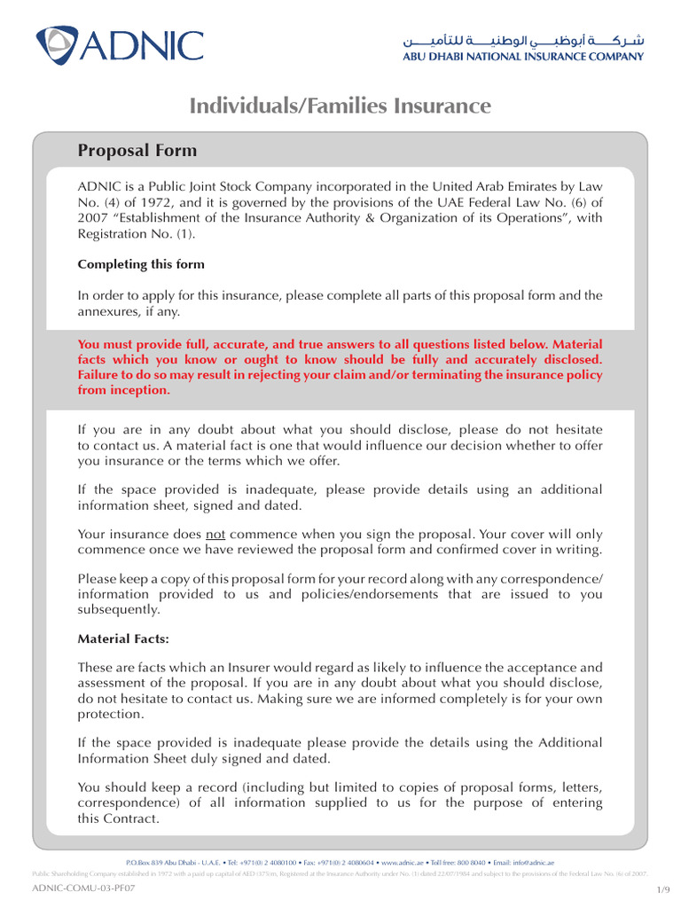 Individual Medical Insurance Proposal Form | PDF
