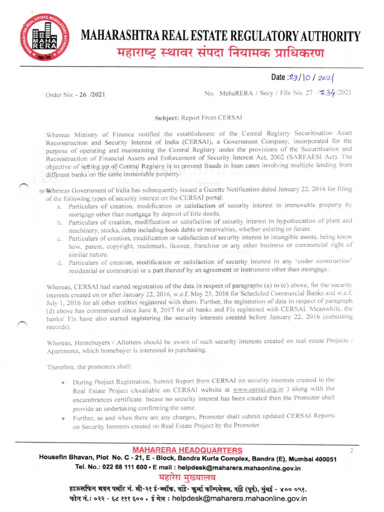 Order No 26 Report From CERSAI | PDF | Security Interest | Business