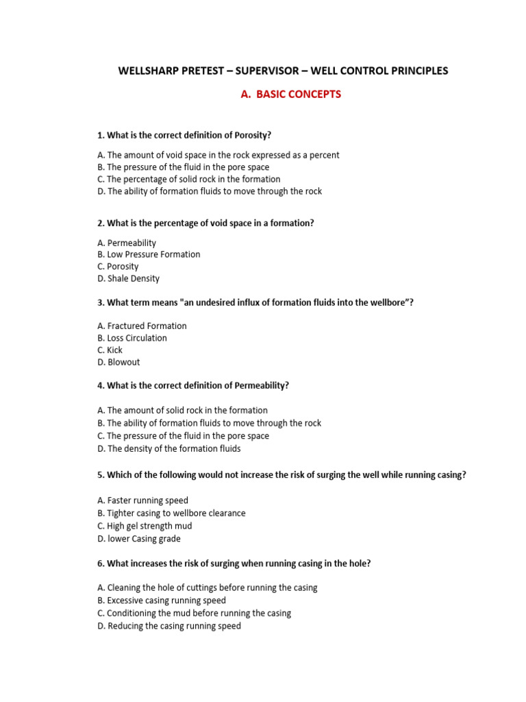 Wellsharp Pretest 1 - Supervisor - Basic Concepts, Slug & Light Mud ...