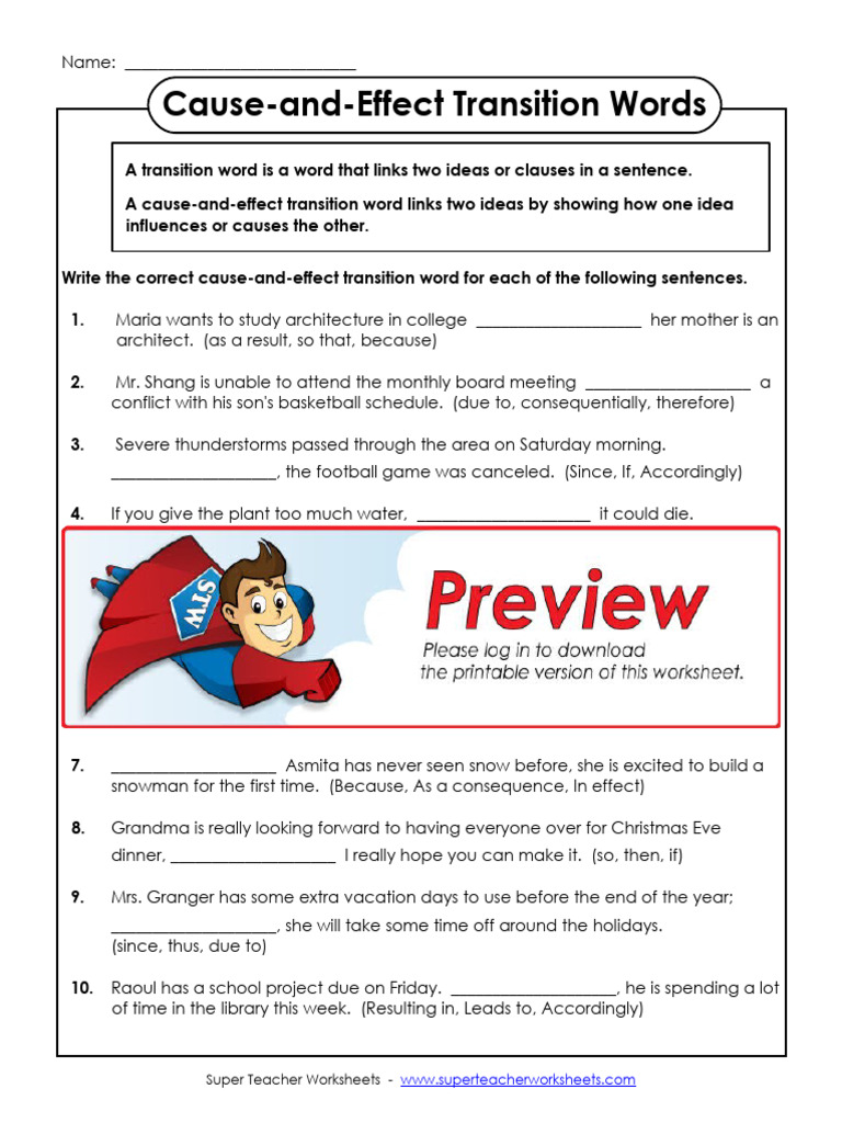 Cause and Effect Transition Words | PDF