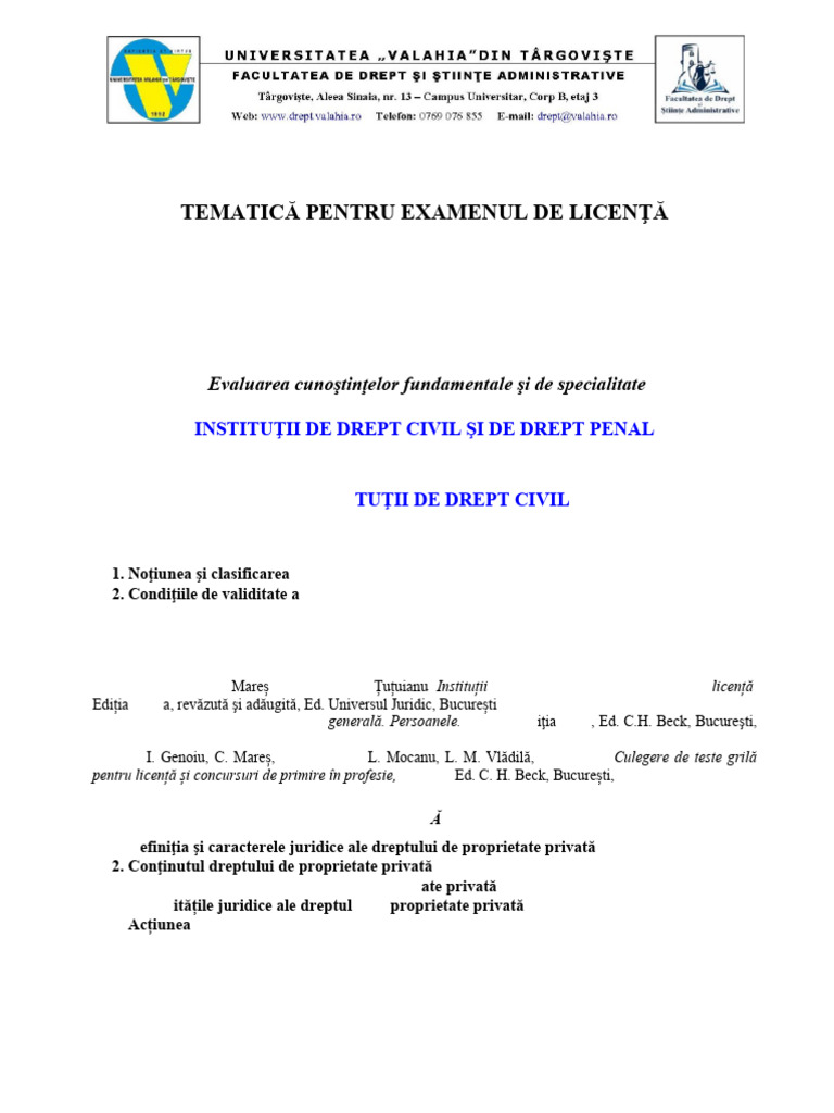 Tematica Licenta DREPT 2023 2024 | PDF