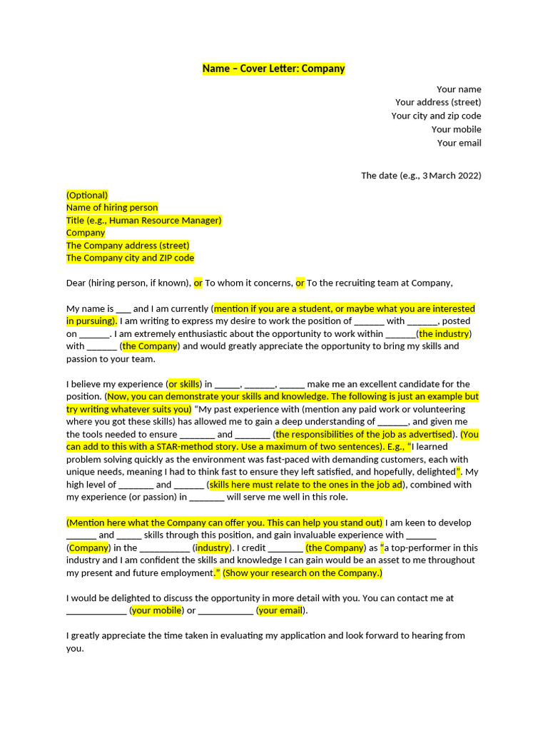 Cover Letter Template | PDF