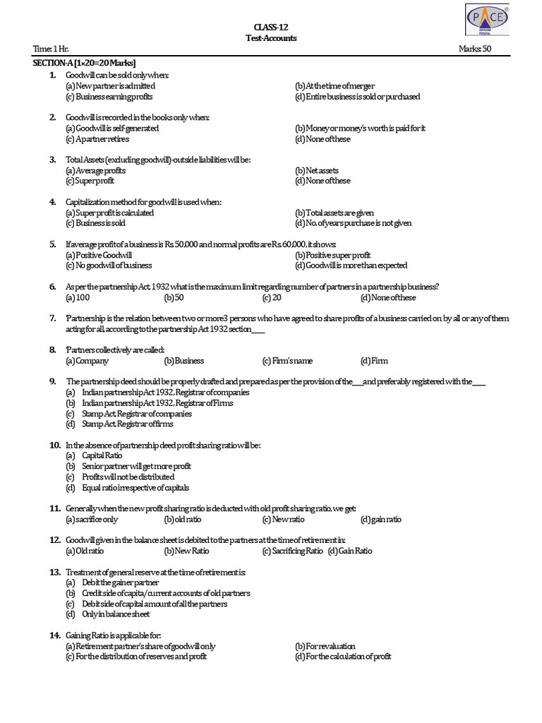 Class12, Test Accounts | PDF
