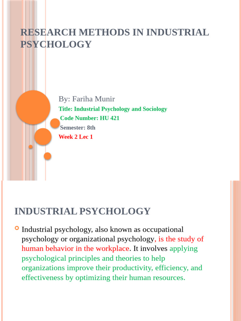Week 2 Lec 1 (Research Methods in Industrial Psychology) | PDF | Quantitative Research | Methodology