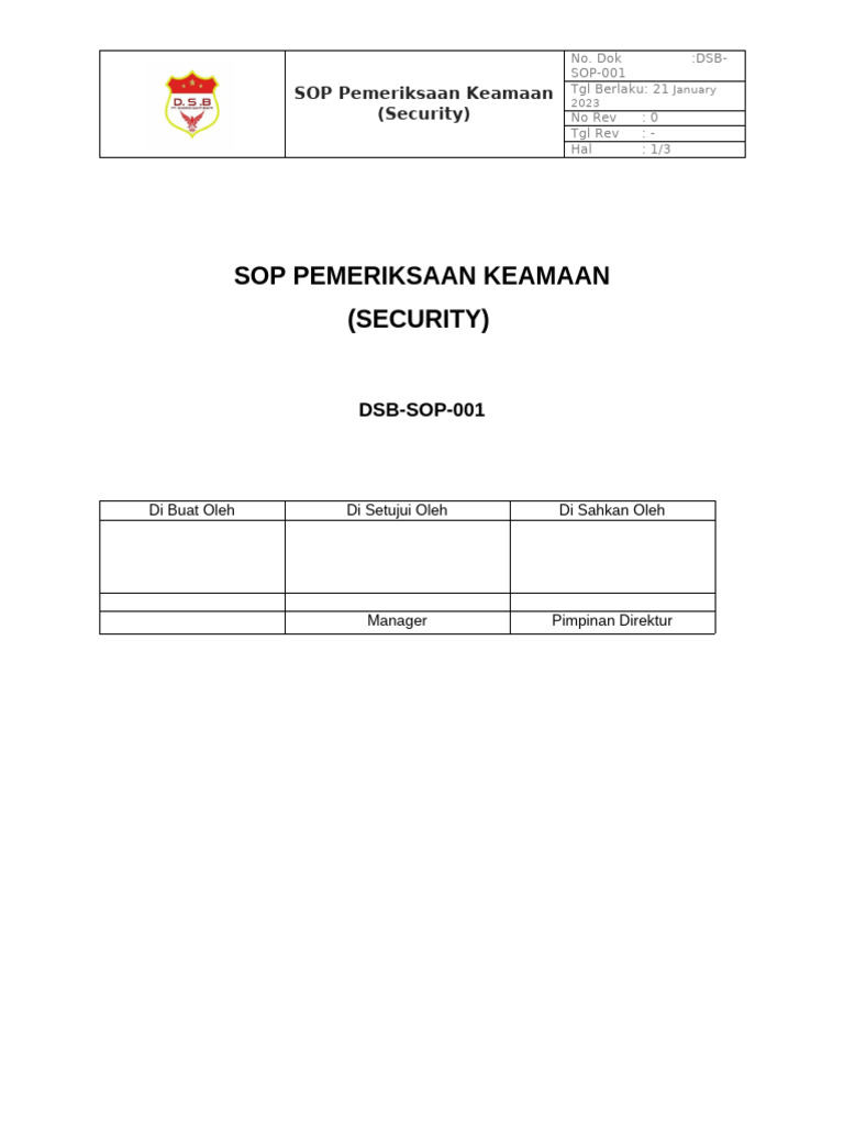 DSB Sop 001 Pemeriksaan Keamanan | PDF