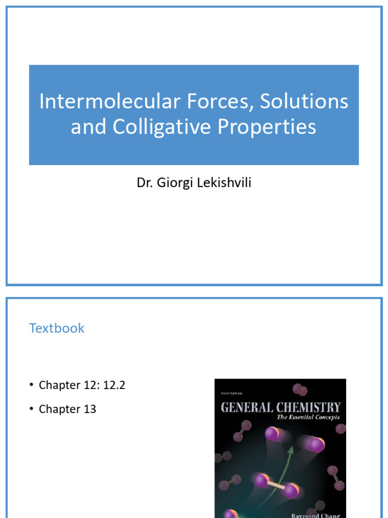 Intermolecular Forces Colligative Properties Solutions Lecture 3 | PDF