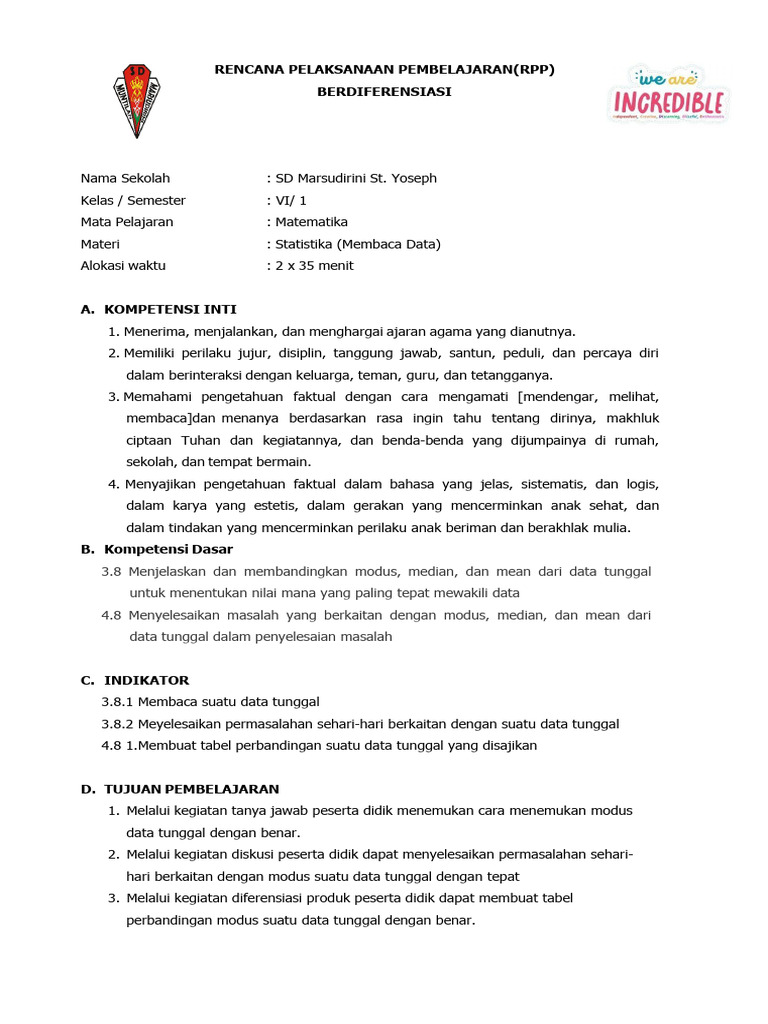 RPP Kls 6 Statistika | PDF