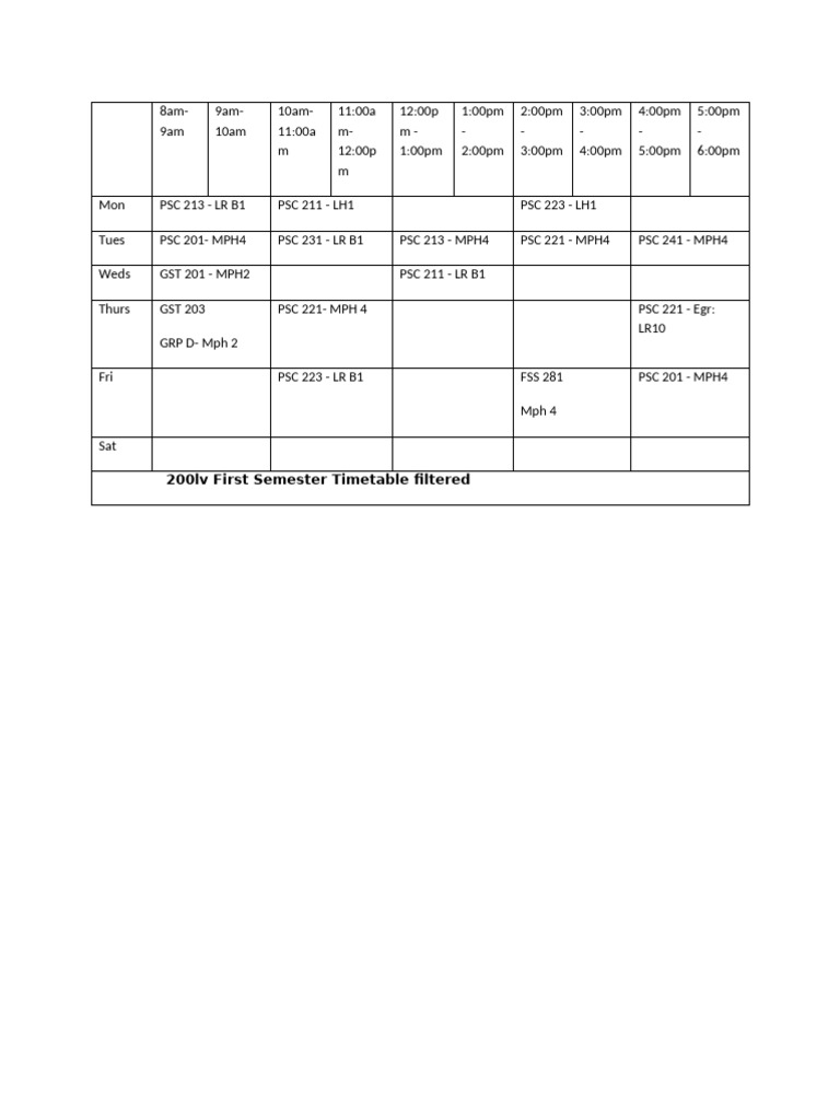 POL Sci 200lv 1st Semester Timetable ReUpdated | PDF