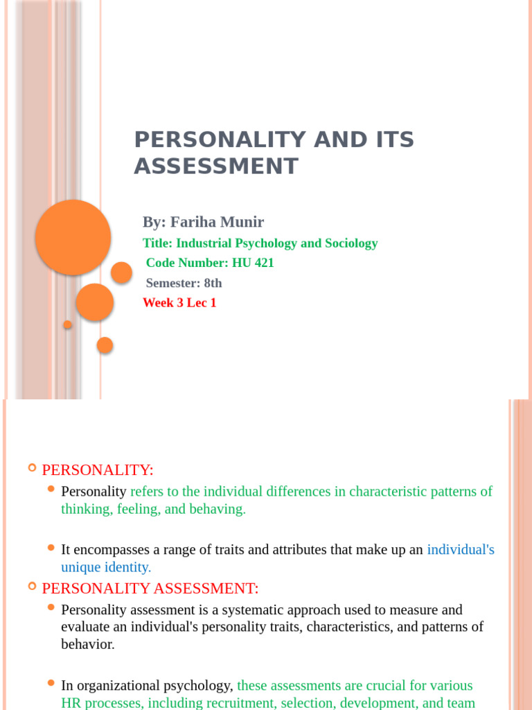 Week 3 Lec 1 (Personality and Its Assessment) | PDF