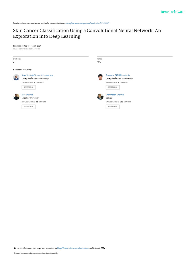 Skin Cancer Classification Using A Convolutional Neural Network An Exploration Into Deep