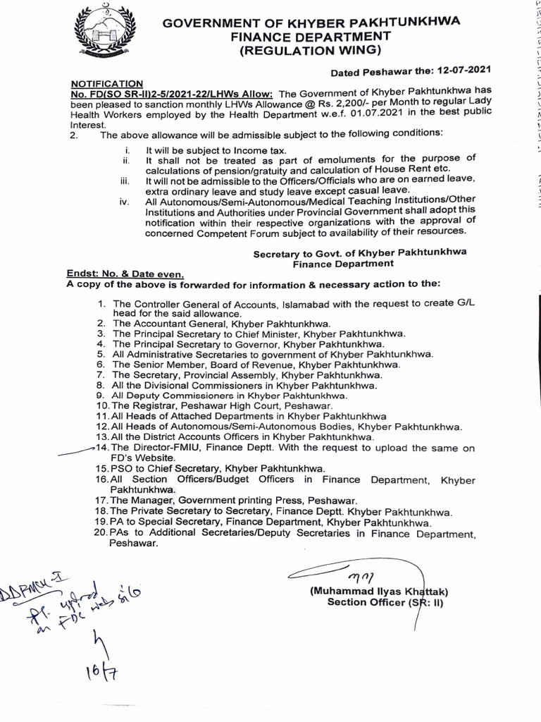 202107161626433603-Sanction of Monthly Lady Health Workers Allowance | PDF