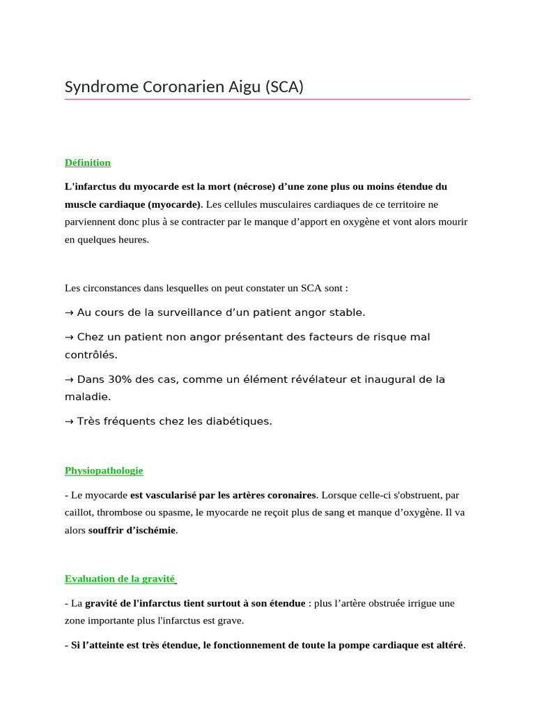Syndrome Coronarien Aigu (SCA) | PDF