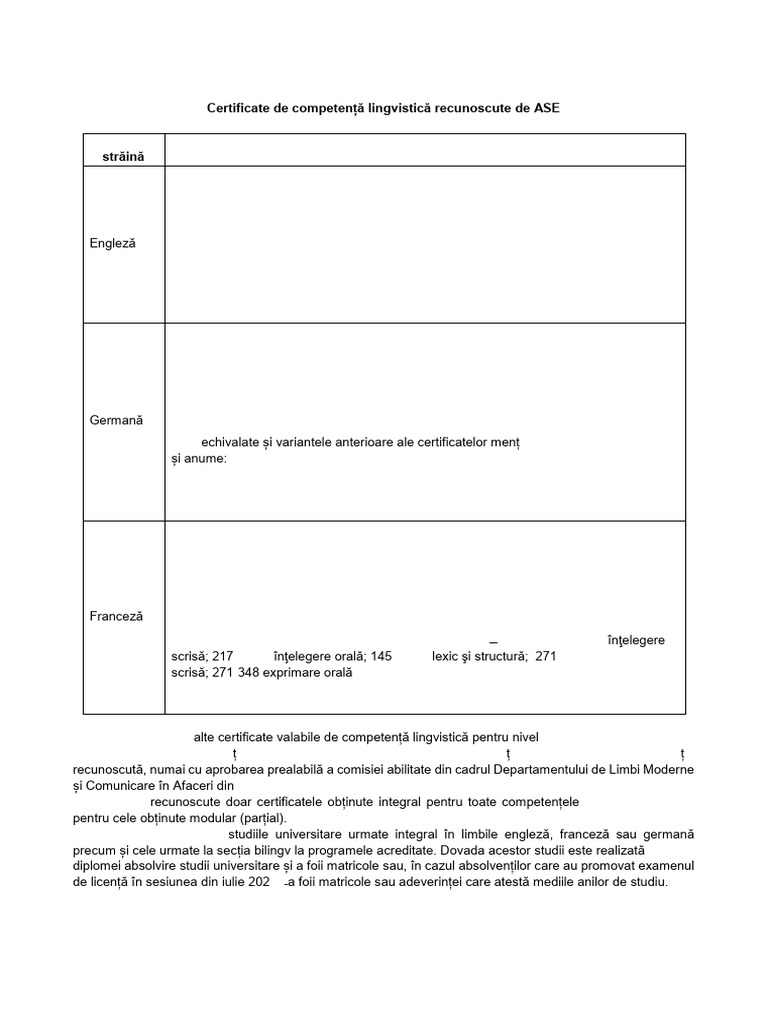 Certificate Competenta Lingvistica | PDF