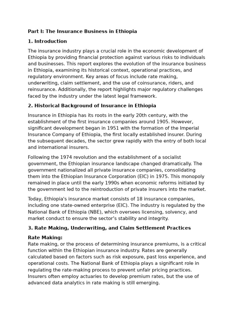 Part I: The Insurance Business in Ethiopia | PDF