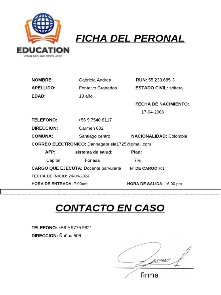 Ficha Del Peronal | PDF