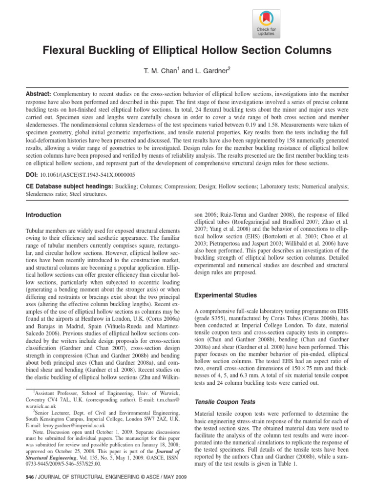 Chen and Gardner Elliptical Hollow Section Paper | PDF