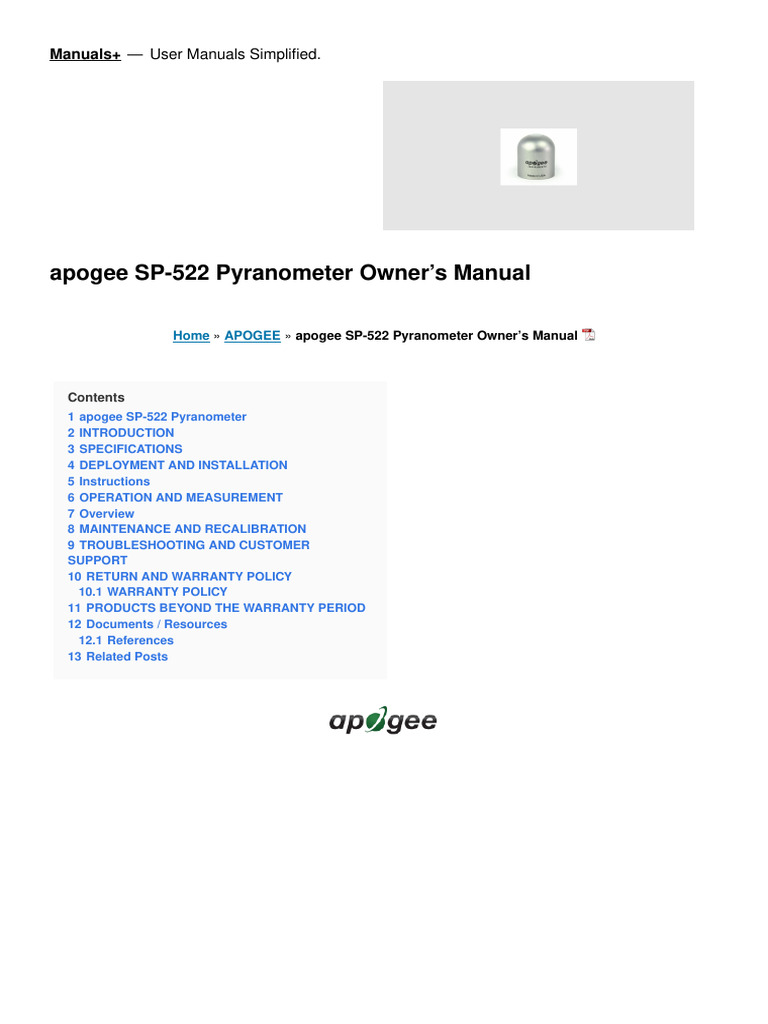 SP 522 Pyranometer Manual | PDF
