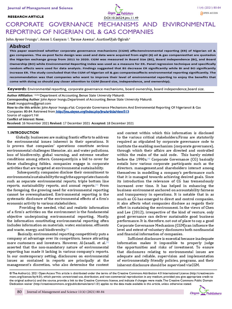 Corporate Governance Mechanisms and Envi | PDF | Dependent And ...