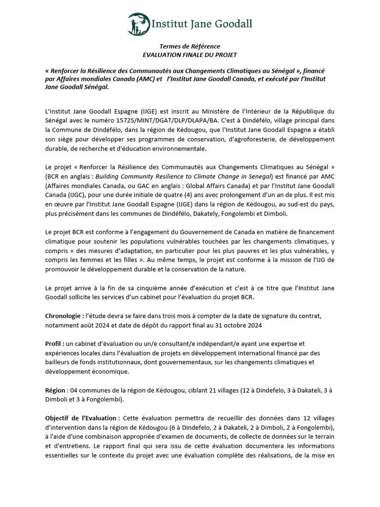 TDR Evaluation Projet BCR 28avril2024 | PDF