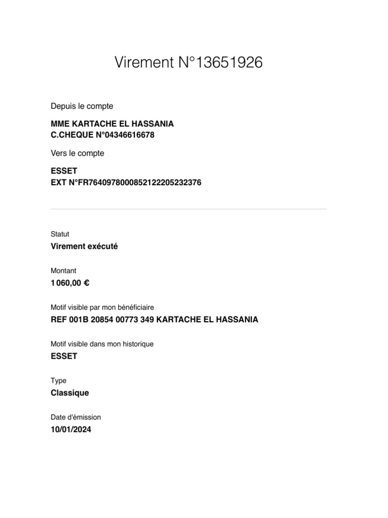 Virement N°13651926 20-01-2024 | PDF