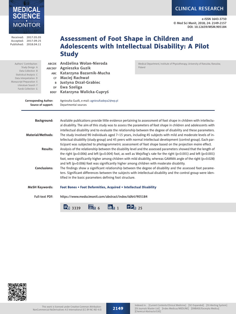 Assessment of Foot Shape in Children and | PDF