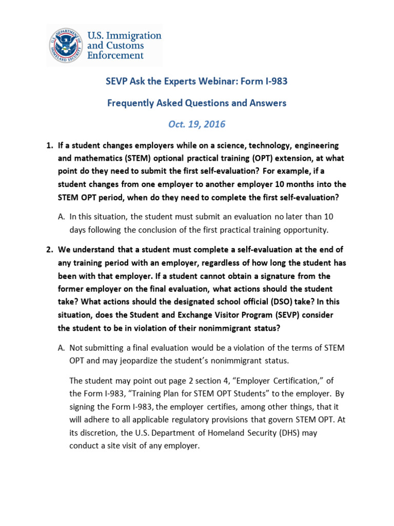Ask The Experts Form I983 Faq Document | PDF