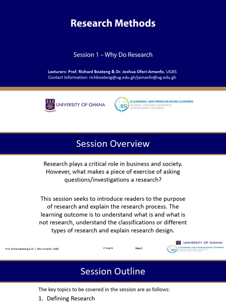 ResMethods - Session 1 - 2024 - Why We Do Research | PDF