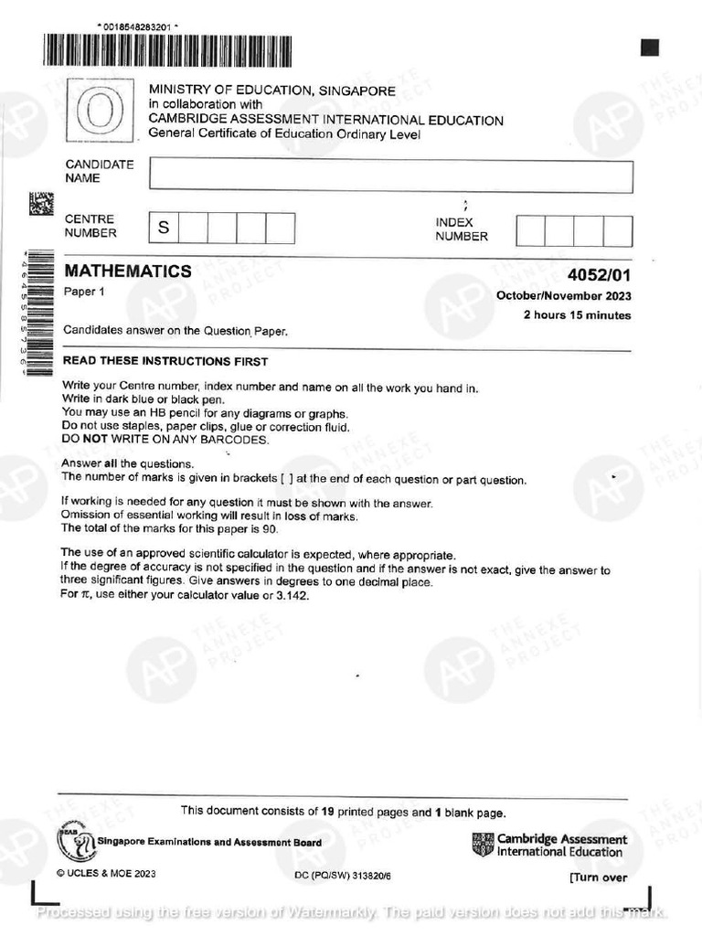 2023 O Level Elementary Mathematics Paper 1 Qns | PDF