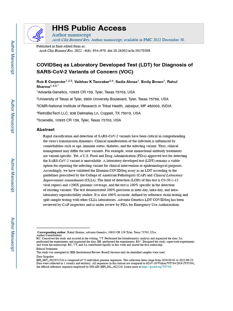 3 - COVIDSeq As Laboratory Developed Test (LDT) For Diagnosis of SARS ...
