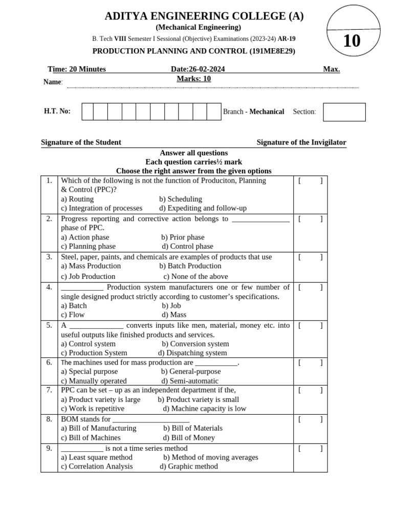 23-24 PPC Sessional 1 Objective QP Ar-20 | PDF