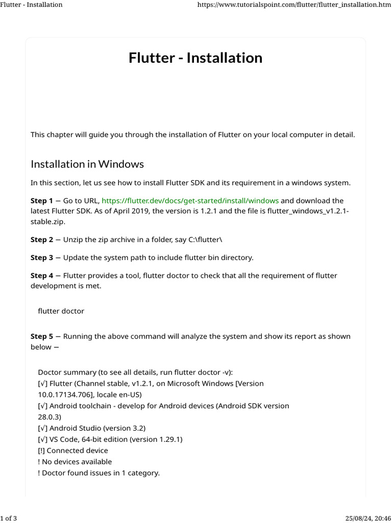 Flutter - Installation | PDF