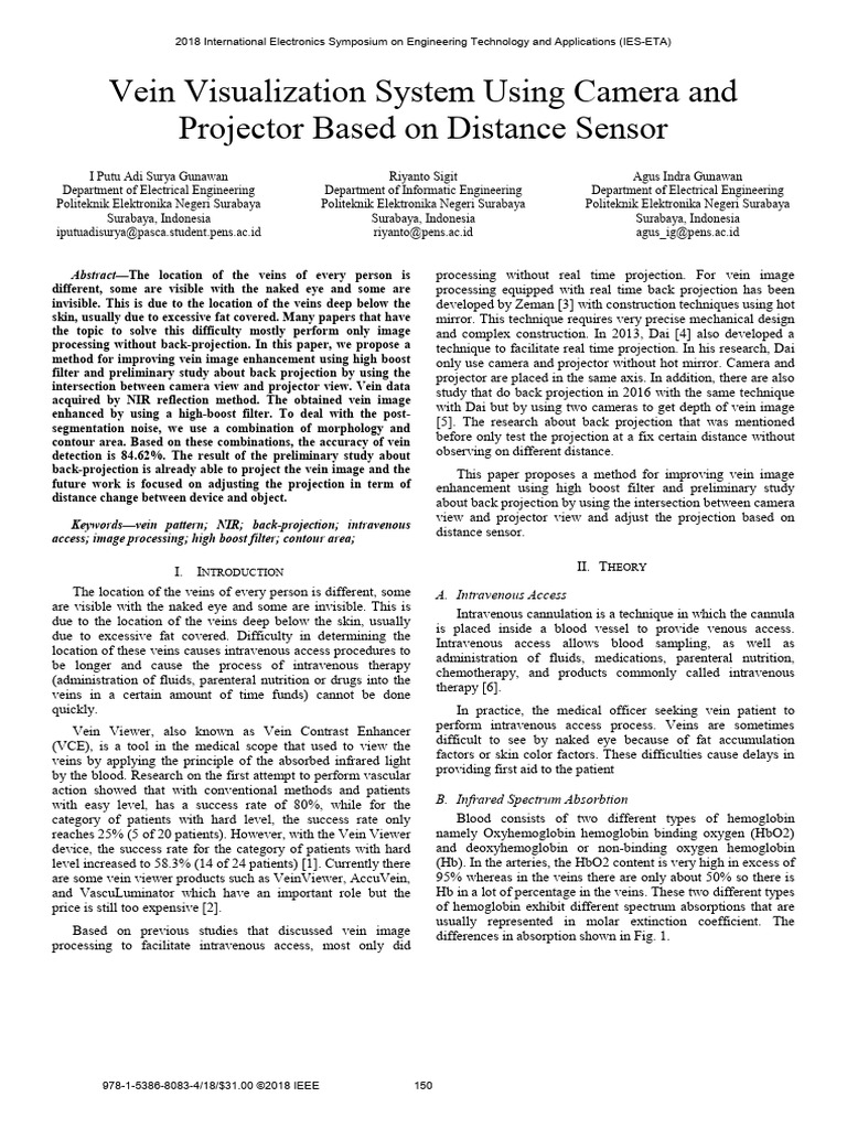 Vein Visualization Sytem Using Camera and Projector Based On Distance Sensor | PDF
