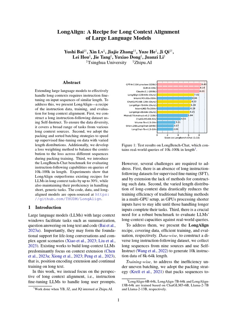 Longalign: A Recipe For Long Context Alignment of Large Language Models ...