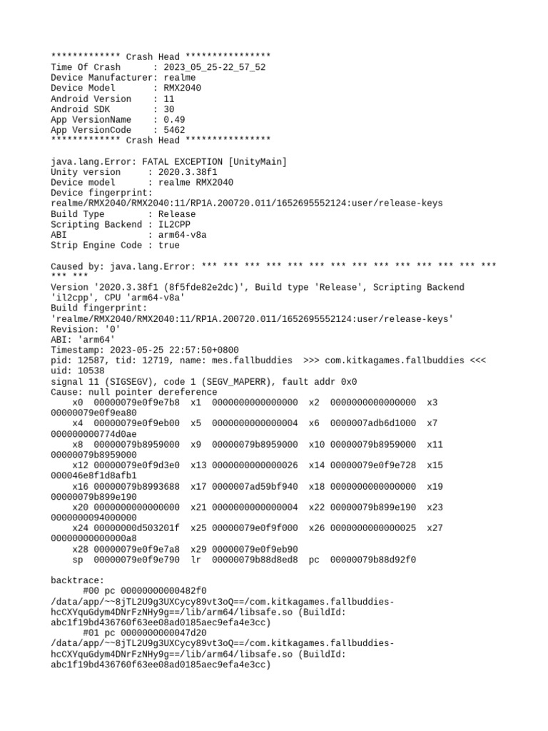 Realme RMX2040 Unity Crash Log | PDF | Mobile Software | Games & Activities