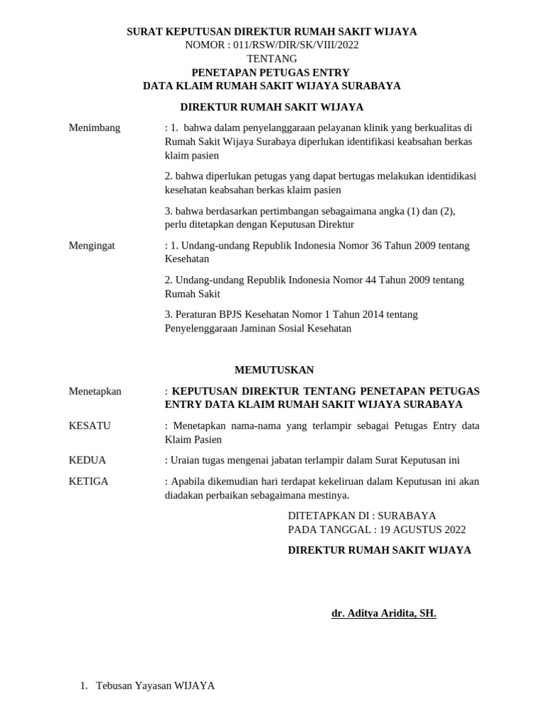 SK Petugas Entry Tagihan Klaim | PDF