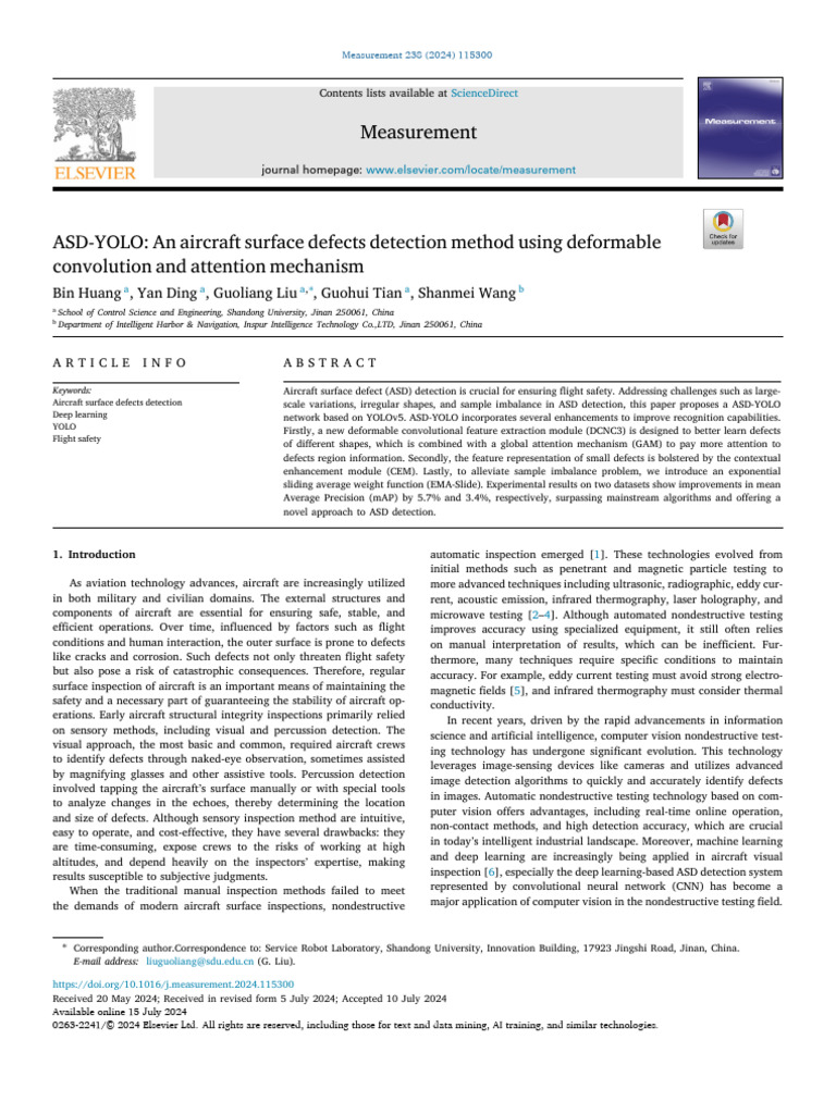 Asd Yolo An Aircraft Surface Defects Detection Method Using Def 2024