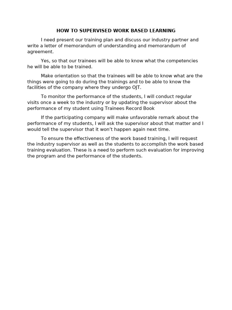 Supervised Work Based Learning | PDF