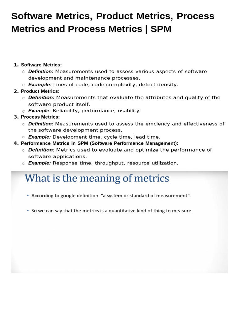 Software Metrics, Product Metrics, Process Metrics and Process Metrics SPM | PDF