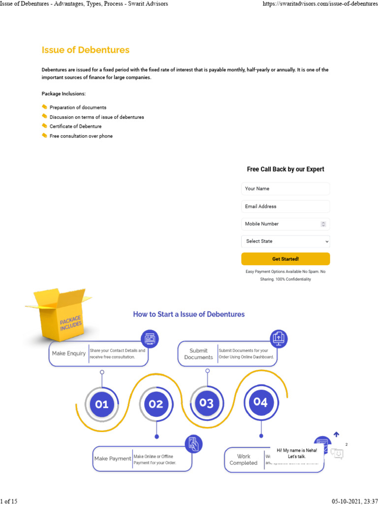 Issue of Debentures - Advantages, Types, Process - Swarit Advisors | PDF